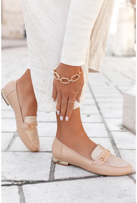 Beżowo złote mokasyny Bain - Saway